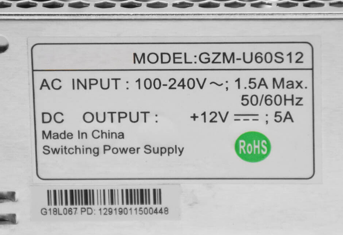 GZM-U60S12 AC100-240V DC12V 5A 60W Monitor Switching Power Supply ...