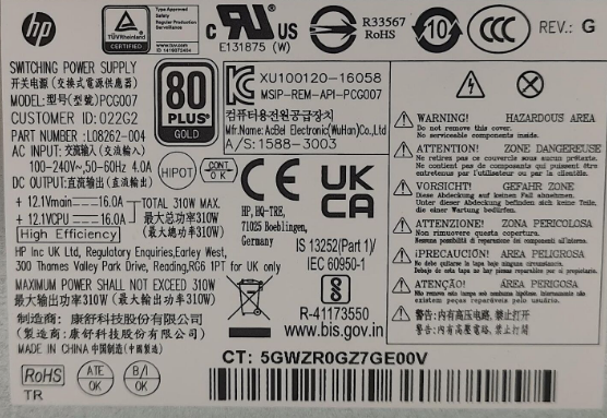 L08262-004 310w Power Supply For HP Pavilion 595-P 790 690 590 ENVY 795 Internal PSU ...
